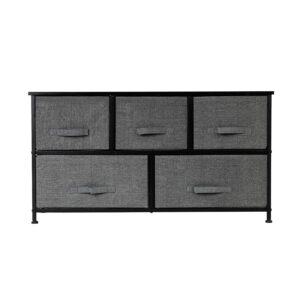 eebuihui dresser with 5 drawers, fabric storage tower, organizer unit for bedroom, living room, hallway, closets & nursery - sturdy steel frame, wooden top (dark grey5)