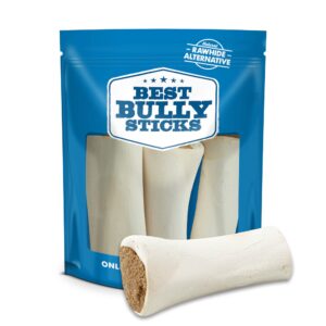 best bully sticks 5-6" variety pack filled dog bones 3 pack shin bones for dogs, easily digestible, long lasting & refillable stuffed dog bones