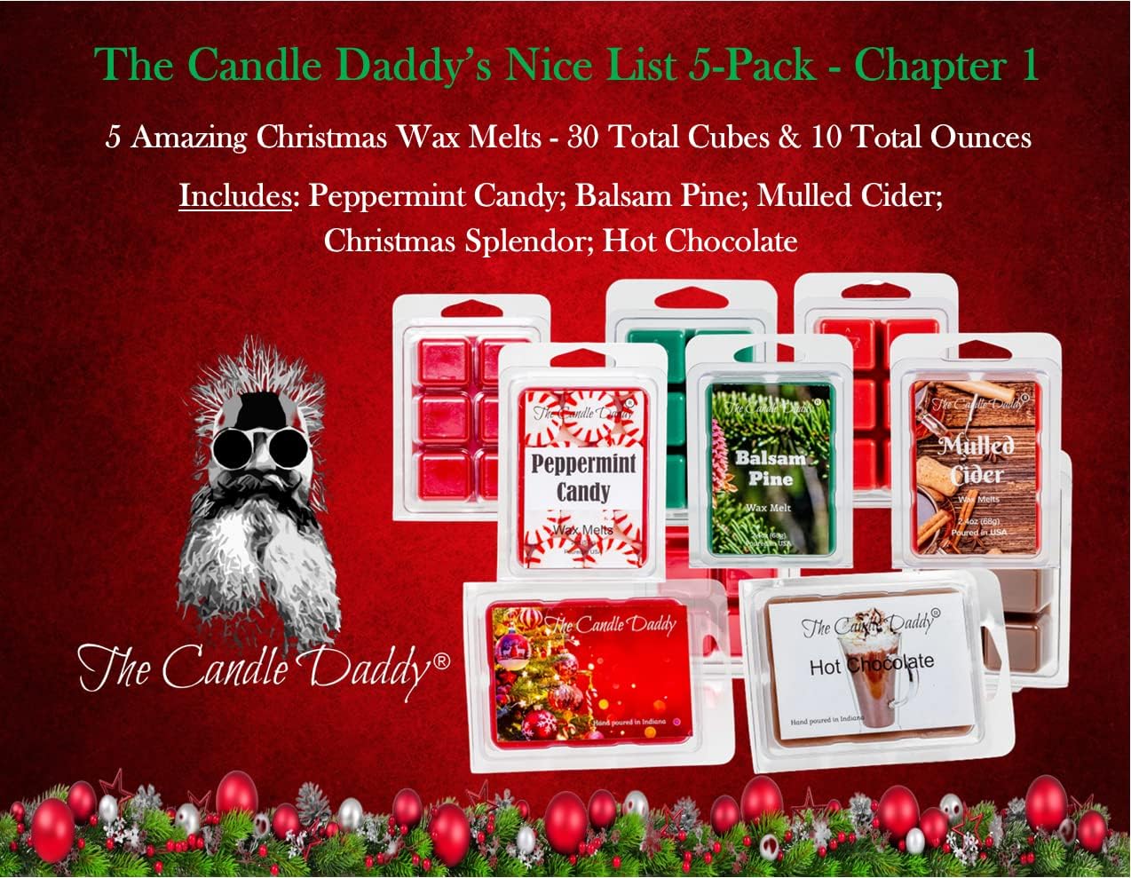 The Candle Daddy Christmas Nice List - Chapter 1-5 Amazing Christmas Wax Melts - 30 Total Cubes - 10 Total Ounces