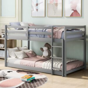 mwrouqfur twin over twin bunk bed with ladder & safety guardrails,solid pinewood bedframe,low floor bunkbed for boys and girls bedroom,space saving,no box spring needed (gray)