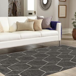 Rugs.com Lattice Frieze Collection Rug – 4' x 6' Dark Gray Medium Rug Perfect for Living Rooms, Large Dining Rooms, Open Floorplans