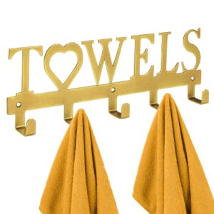 weekseight metal towel holder towel rack, wall mount towel hanger hooks for bathroom kitchen bedroom hanging towels bathrobe robe (5 hooks gold)