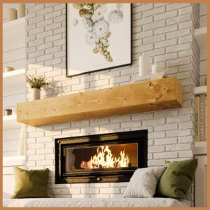 avana rustic fireplace mantle shelf 60 inches - handcrafted wood mantles for over fireplace - wall mounted farmhouse fireplace mantel shelf - floating fireplace mantels 60 inch x 8 x 5 rustic natural