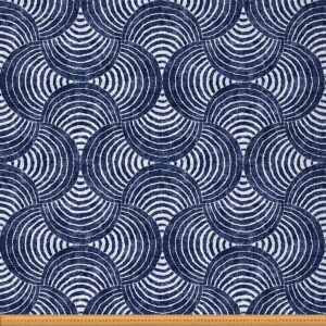 feelyou abstract art upholstery fabric for chairs, striped petaled geometric fabric by the yard, trippy swirl circle decorative fabric for upholstery and home diy projects, 1 yard, indigo white