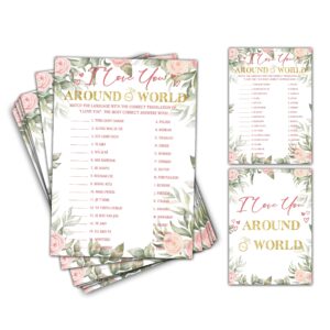 bridal shower games - i love you around the world wedding party game - boho floral greenery bachelorette/engagement party supplies activities - pack of 30 game cards & 1 answer card (a05)