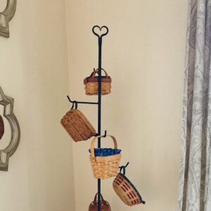 Boxwood and Mum Hanging Storage Basket Stand, Holder, Storage Rack Display Tree, Cloth or Hat Organizer Hanging Storage Farmhouse Style Rustic Home Decor (Rustic Heart)