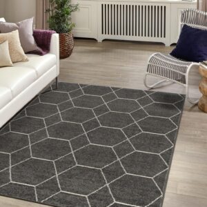 Rugs.com Lattice Frieze Collection Rug – 4' x 6' Dark Gray Medium Rug Perfect for Living Rooms, Large Dining Rooms, Open Floorplans