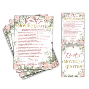 bridal shower games - romantic movie quotes wedding party game - boho floral greenery bachelorette/engagement party supplies activities - pack of 30 game cards & 1 answer card (a02)