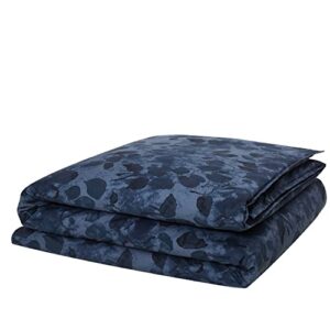 Calvin Klein Home Floral Printed King Duvet Sets of 3 Pieces -1 Duvet Cover and 2 Sham Covers, 100% Cotton 300 Tc (Navy Blue)