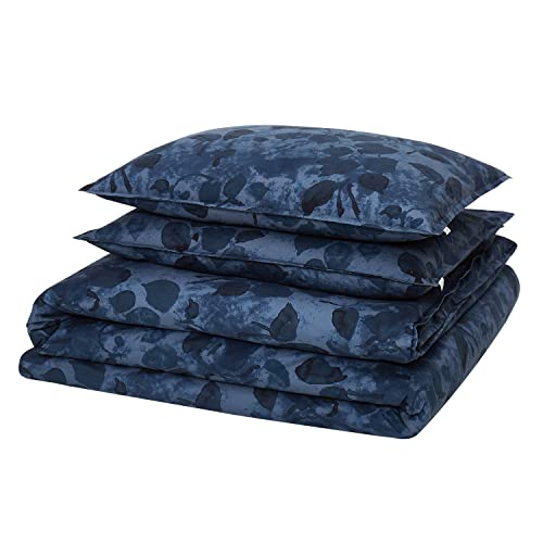 Calvin Klein Home Floral Printed King Duvet Sets of 3 Pieces -1 Duvet Cover and 2 Sham Covers, 100% Cotton 300 Tc (Navy Blue)