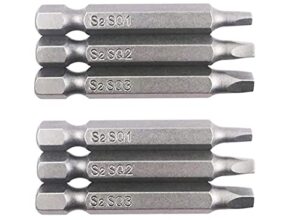 fixinus 6 pieces square screwdriver bits, 1/4 inch hex shank s2 steel square sq1 sq2 sq3 drill bits magnetic screwdriver bit set, 50mm length