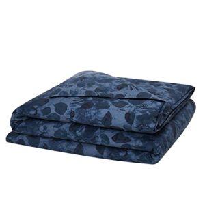 Calvin Klein Home Floral Printed King Duvet Sets of 3 Pieces -1 Duvet Cover and 2 Sham Covers, 100% Cotton 300 Tc (Navy Blue)