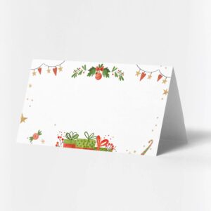 christmas place cards (3.5 x 2 in) 25 pcs, table name cards for christmas party, seating name cards, food labels, scored for easy folding, christmas party supplies, fiesta party - sjk015