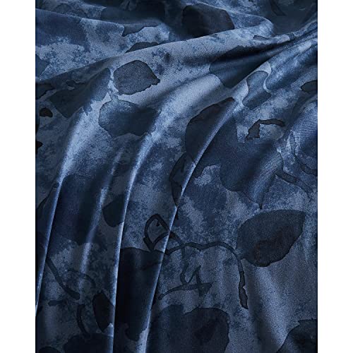 Calvin Klein Home Floral Printed King Duvet Sets of 3 Pieces -1 Duvet Cover and 2 Sham Covers, 100% Cotton 300 Tc (Navy Blue)