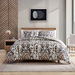 kenneth cole new york - queen duvet cover set, cotton reversible bedding with matching shams, modern home décor (abstract leopard brown, queen)