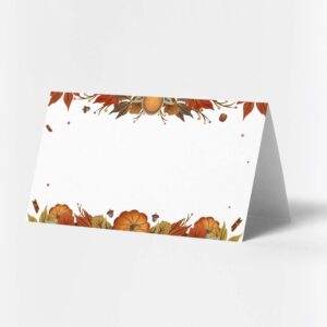 thanksgiving place cards (3.5 x 2 in) 25 pcs, table name cards for thanksgiving party, seating name cards, food labels, scored for easy folding, thanksgiving party supplies, fiesta party - sjk008