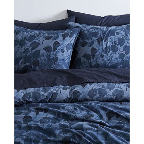 Calvin Klein Home Floral Printed King Duvet Sets of 3 Pieces -1 Duvet Cover and 2 Sham Covers, 100% Cotton 300 Tc (Navy Blue)