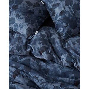 Calvin Klein Home Floral Printed King Duvet Sets of 3 Pieces -1 Duvet Cover and 2 Sham Covers, 100% Cotton 300 Tc (Navy Blue)