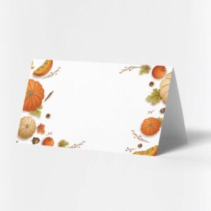 thanksgiving place cards (3.5 x 2 in) 25 pcs, table name cards for thanksgiving party, seating name cards, food labels, scored for easy folding, thanksgiving party supplies, fiesta party - sjk010