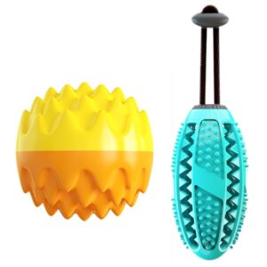 sarokiky dog toothbrush chew toys，all-round cleaning dog dental care brushing ball toy for medium large dogs