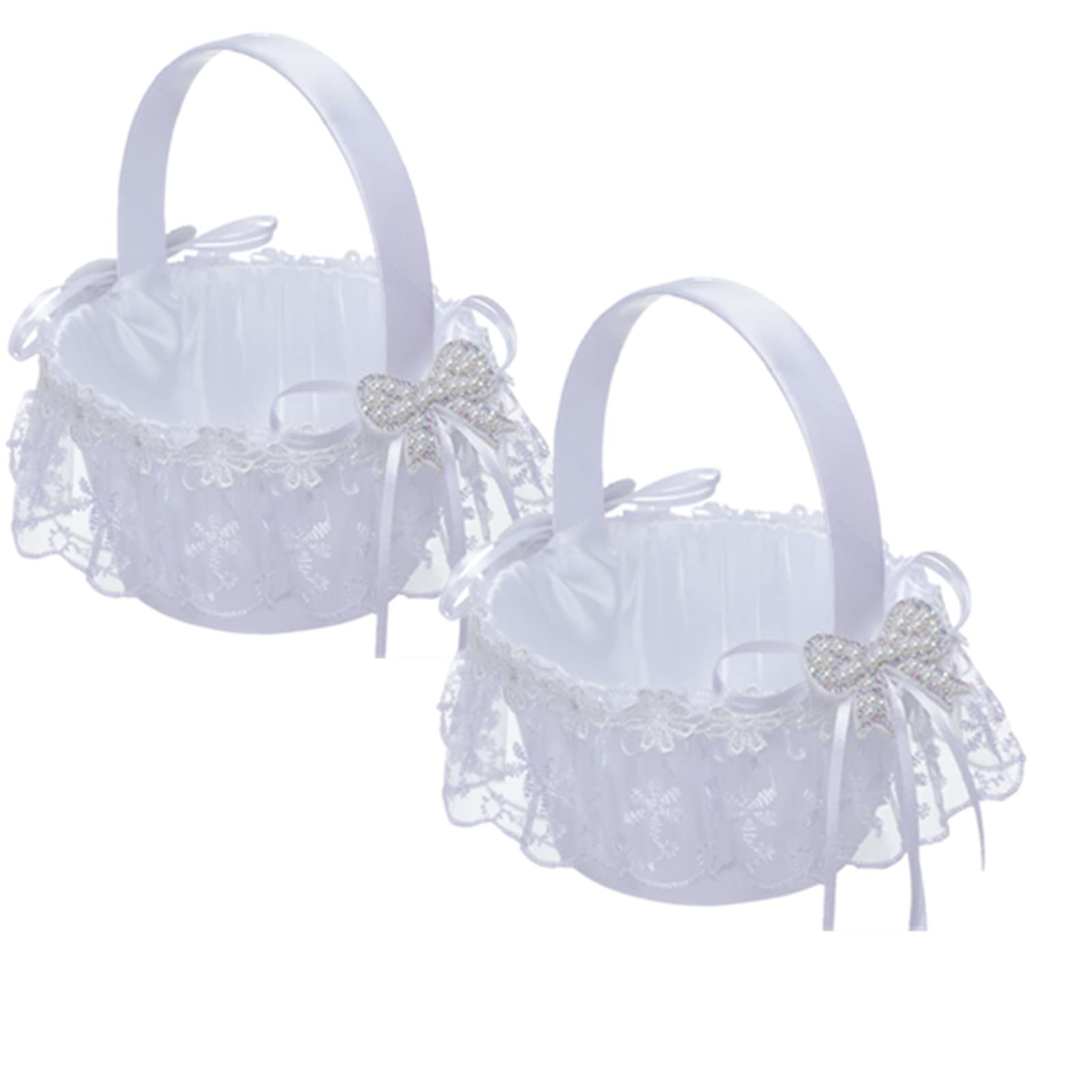 White Wedding Flower Basket Wedding Party Romantic Decoration Bridal Flower Basket Bridesmaid Children Portable Flower Basket(E)