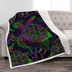 jekeno turtles blanket for adults kids - soft sea turtle fleece blankets plush cozy undersea turtle sherpa throw for sofa chair bed office travelling camping green sea turtle lovers gifts 50"x60"