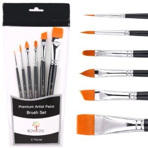 bowitzki face paint brush set, 6pcs artist brushes for body face painting,acrylic painting watercolor oil gouache