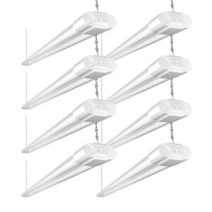 bbounder 8 pack linkable led utility shop light, 4400 lm, 6500k cool daylight, 4 ft, 48 inch integrated fixture for garage, 40w equivalent 250w, surface + suspension mount, white