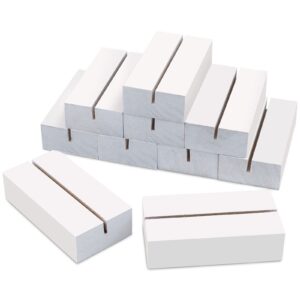 bercoor 10 pieces white wood place card holders, 3 x 1.6 x 0.8 inch wood table number stands wood sign holders for wedding party events decoration