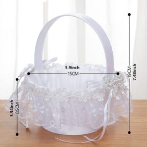 White Wedding Flower Basket Wedding Party Romantic Decoration Bridal Flower Basket Bridesmaid Children Portable Flower Basket(E)