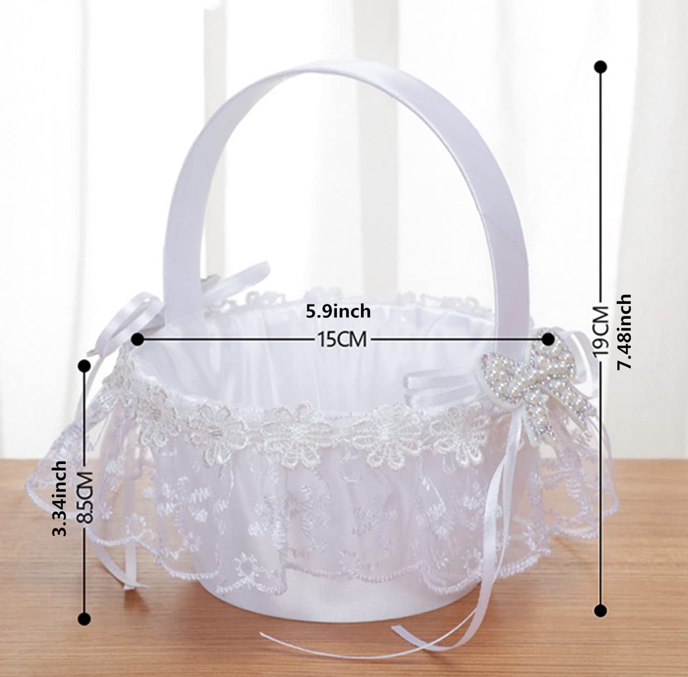 White Wedding Flower Basket Wedding Party Romantic Decoration Bridal Flower Basket Bridesmaid Children Portable Flower Basket(E)