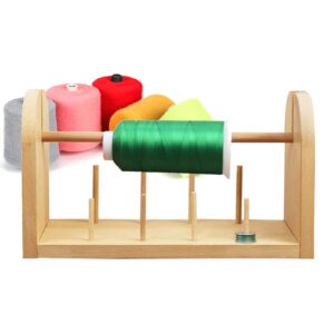 joyeee wooden yarn spool holder, classic thread spool storage rack spinning ball winder, yarn dispenser with twirling mechanism for bobbin sewing crocheting knitting embroidery-prevent yarn tangling#2