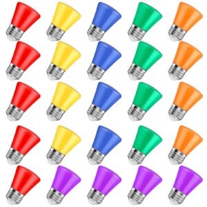 25 pcs christmas 2w led light bulbs replacement bulbs for outdoor string lights e26 base plastic waterproof s14 led bulb for wedding halloween patio party bar decor (multi color)