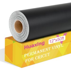 huaxing matte black permanent vinyl for cricut, 12" x 50ft permanent adhesive vinyl roll for cricut, silhouette, cameo cutters, signs, craft die cutters