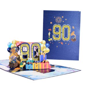 uvatahona 90th greeting birthday cards, pop up happy 90th birthday card for him or her, cheers 90 years old birthday cards best for husband, wife, mom, dad, sister, brother, friend