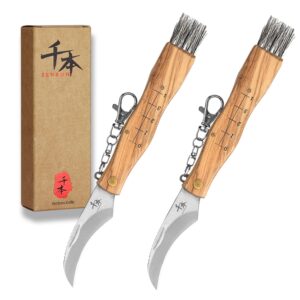 senbon outdoor foldable mushroom knife gardening knife portable foraging knife fruit picking knife natural olive wood handle,2-piece