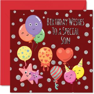 fun birthday cards for son - birthday balloons - happy birthday card for son from mom or dad, son birthday gifts, 5.7 x 5.7 inch birthday greeting cards gift for son