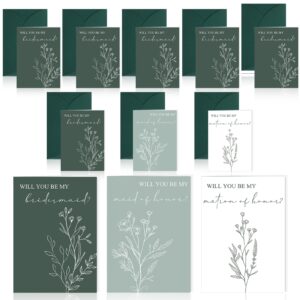 spakon 16 pcs will you be my bridesmaid cards with envelopes watercolor greenery floral bridal proposal maid of honor matron of honor invited favor for bridal shower wedding (leaves, flowers)