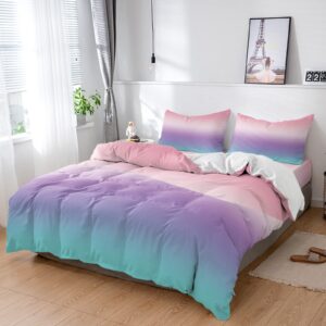 chucoco full duvet covers set pink purple teal color gradient 4 pcs bedding sets brushed microfiber quilt covers lightweight cozy flat sheet with 2 pillowcases ombre colored abstract art