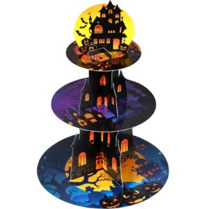 nuenen halloween party cupcake stand decorations, 3 tier happy halloween theme party cupcake holder tower haunted decor for kids halloween day of the dead birthday party display supplies