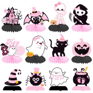 halloween party honeycomb centerpieces 12pcs happy halloween party decorations for girls pink and black halloween theme centerpieces for ghost pumpkin bat witch theme party baby shower supplies