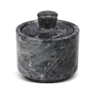 flexzion marble salt cellar with lid, multi-purpose marble container for salt, pepper, paprika and powdered herbs, marble box for jewelry, watches and accessories (black)