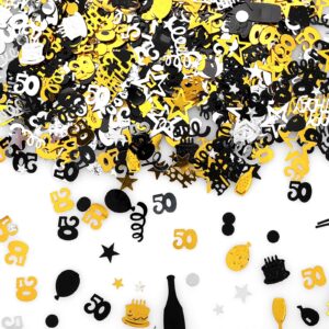 3000 pieces birthday confetti number 50 glitter confetti birthday cake confetti table confetti black gold and silver party decorations supplies for birthday, anniversary (50th style)