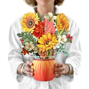 freshcut paper pop up cards, pumpkin harvest 12 inch paper flower bouquet greeting cards with blank note card & envelope, thanksgiving cards, fall cards, sunflower birthday gifts for women