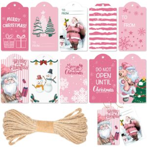 lincia 120 pcs pink christmas gift tag winter paper gift tags christmas hanging tags labels with string for christmas holiday party gift wrapping xmas decor, 10 styles (fresh style)