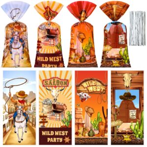 100 pcs western cowboy cellophane bags cowboy party decorations wild west cowboy gift treat bag goodie candy bags with ties wild west cowboy birthday party supplies favors