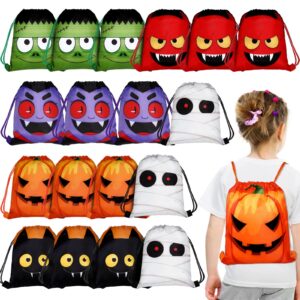 shihanee 18 pcs halloween drawstring bags set halloween drawstring backpack party supplies halloween polyester string sack bags bulk for kids party favors gift wrap bags, 6 styles