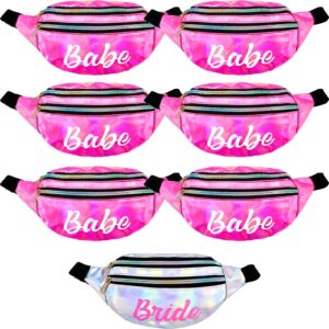 7 pcs bride fanny pack bachelorette bridesmaid pack holographic belt laser waist bag with adjustable belt for women wedding bridal shower party favors