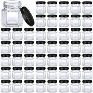 nuogo 100 pack 1.5oz mini hexagon glass jars bulk for wedding small honey jars with lids spice jars canning jars mason jars for gifts candy honey wedding party favors diy crafts(black)