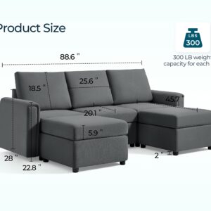 LINSY HOME Modular Sectional Sofa, Convertible L Shaped Sofa Couch with Storage, Modular Sectionals with Ottomans, Small Sofa Couch with Chaise for Small Space, Living Room, Dark Gray